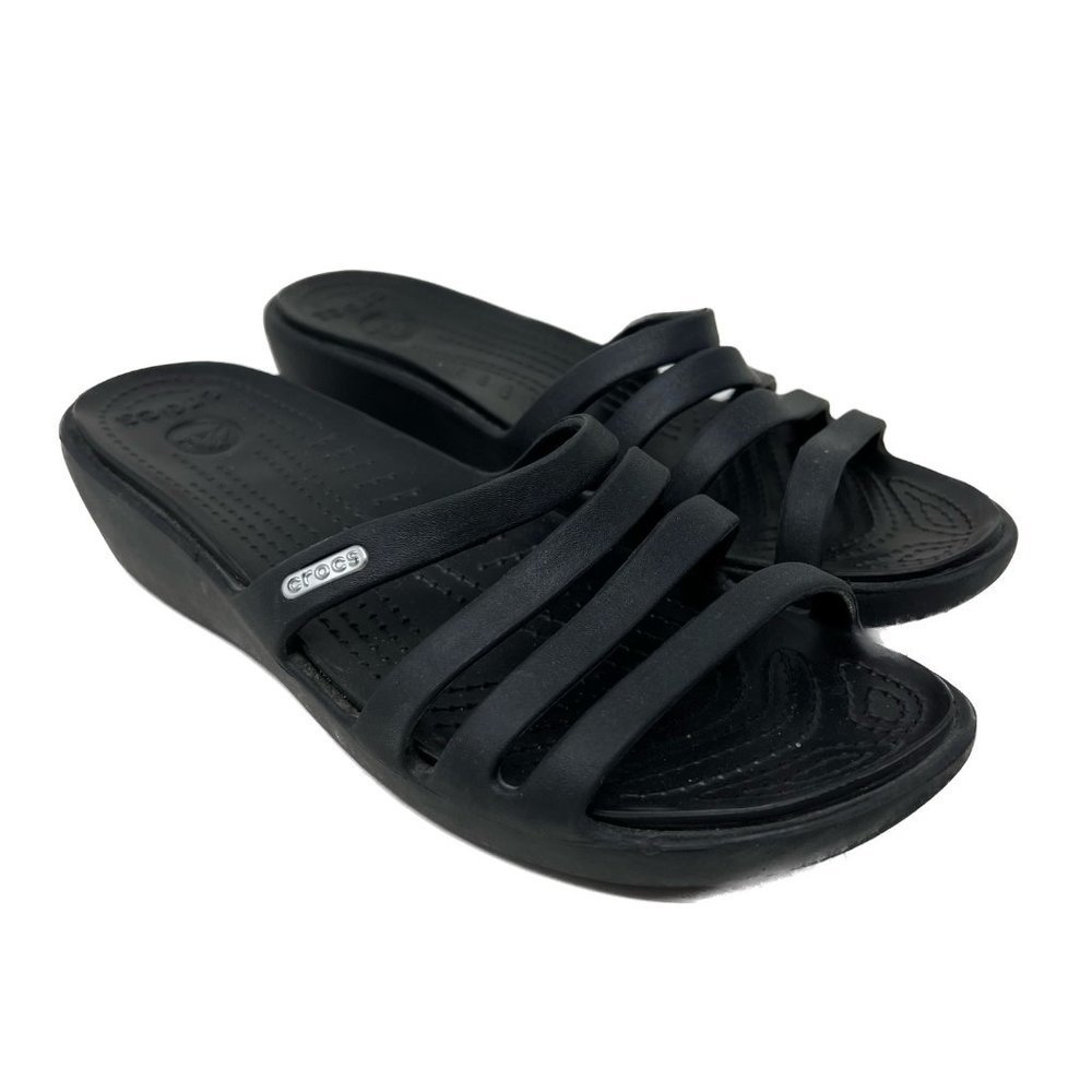 Crocs Rhonda Wedge Slide Sandals Black 8 - Gem